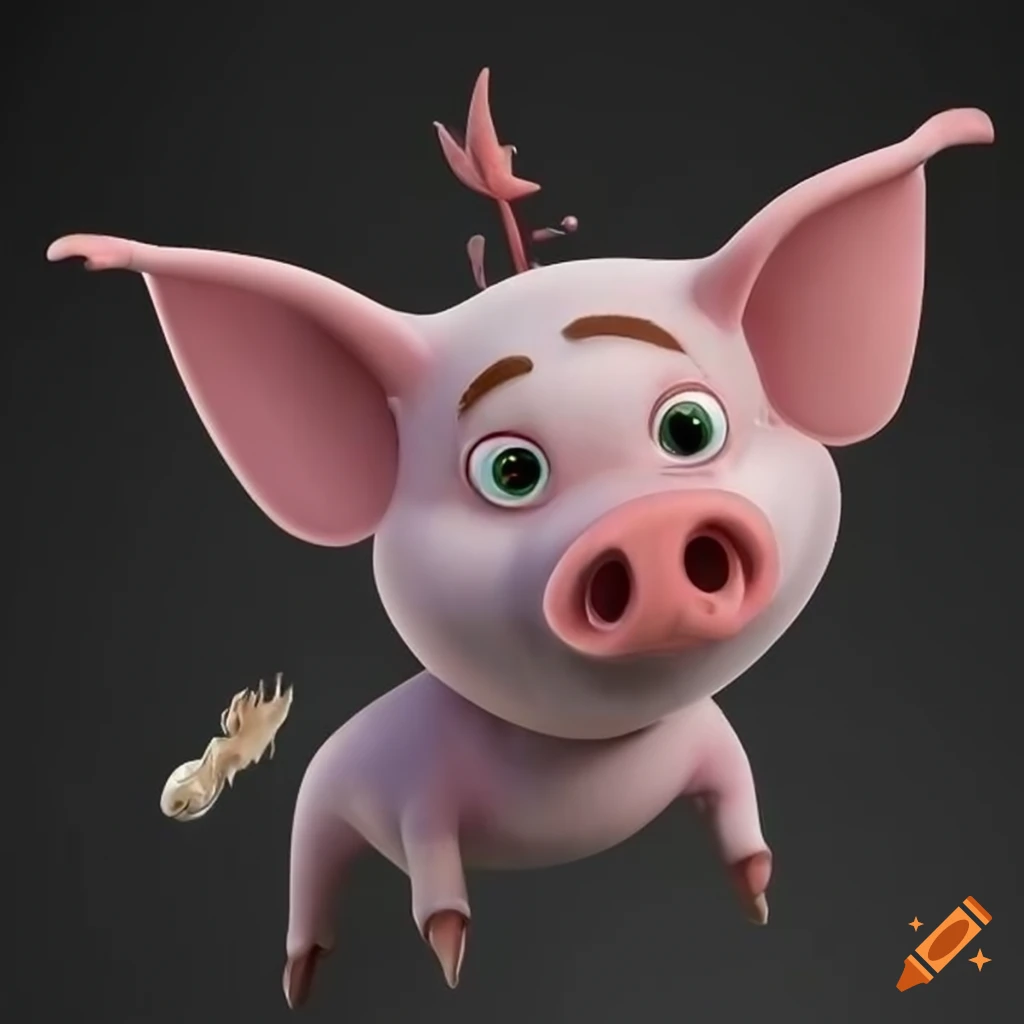 Pixar 3d winged pig character design on Craiyon