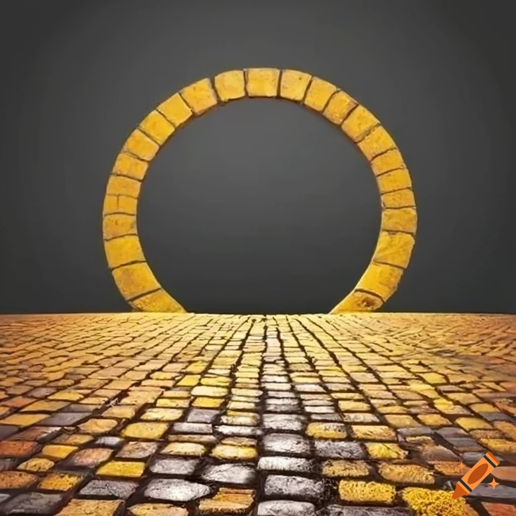 Yellow brick road in a black circular surround on Craiyon