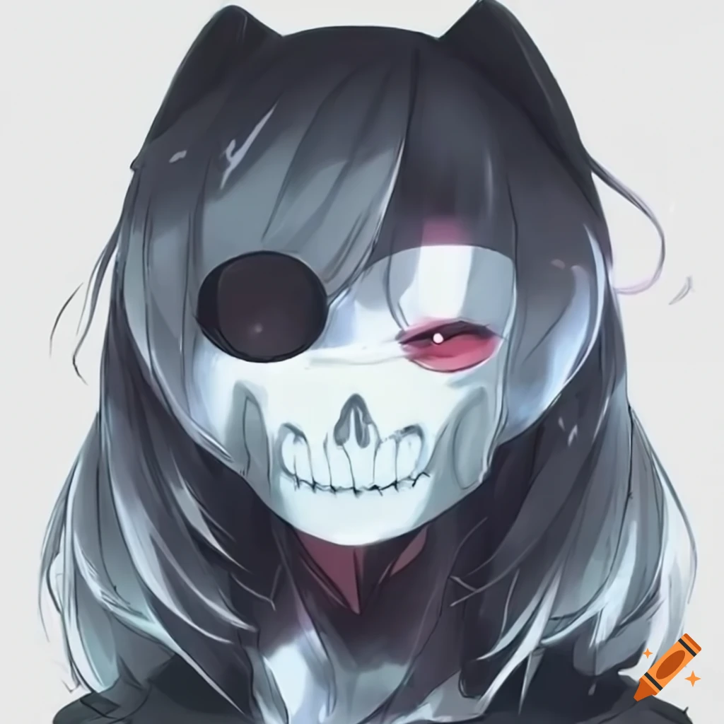Pure black goo slime humanoid, wearing white skull mask, anime ...