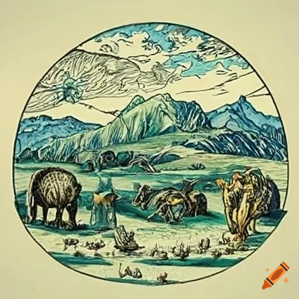 William Stout pen and ink 3D color landscape of Farmers and growers ...