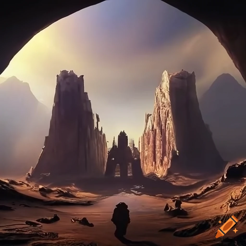 Ancient extraterrestrial ruins in a breathtaking alien world on Craiyon