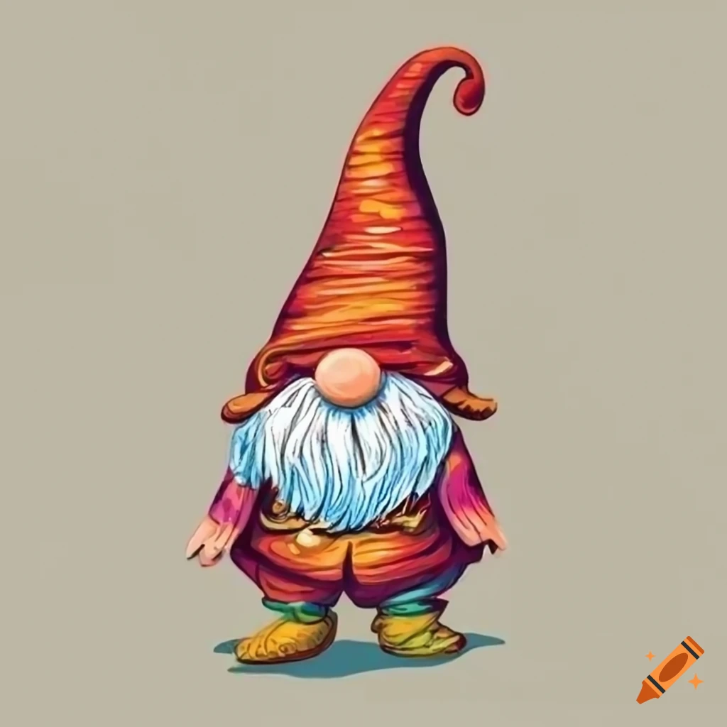 Colorful summer gnome drawing on white background on Craiyon