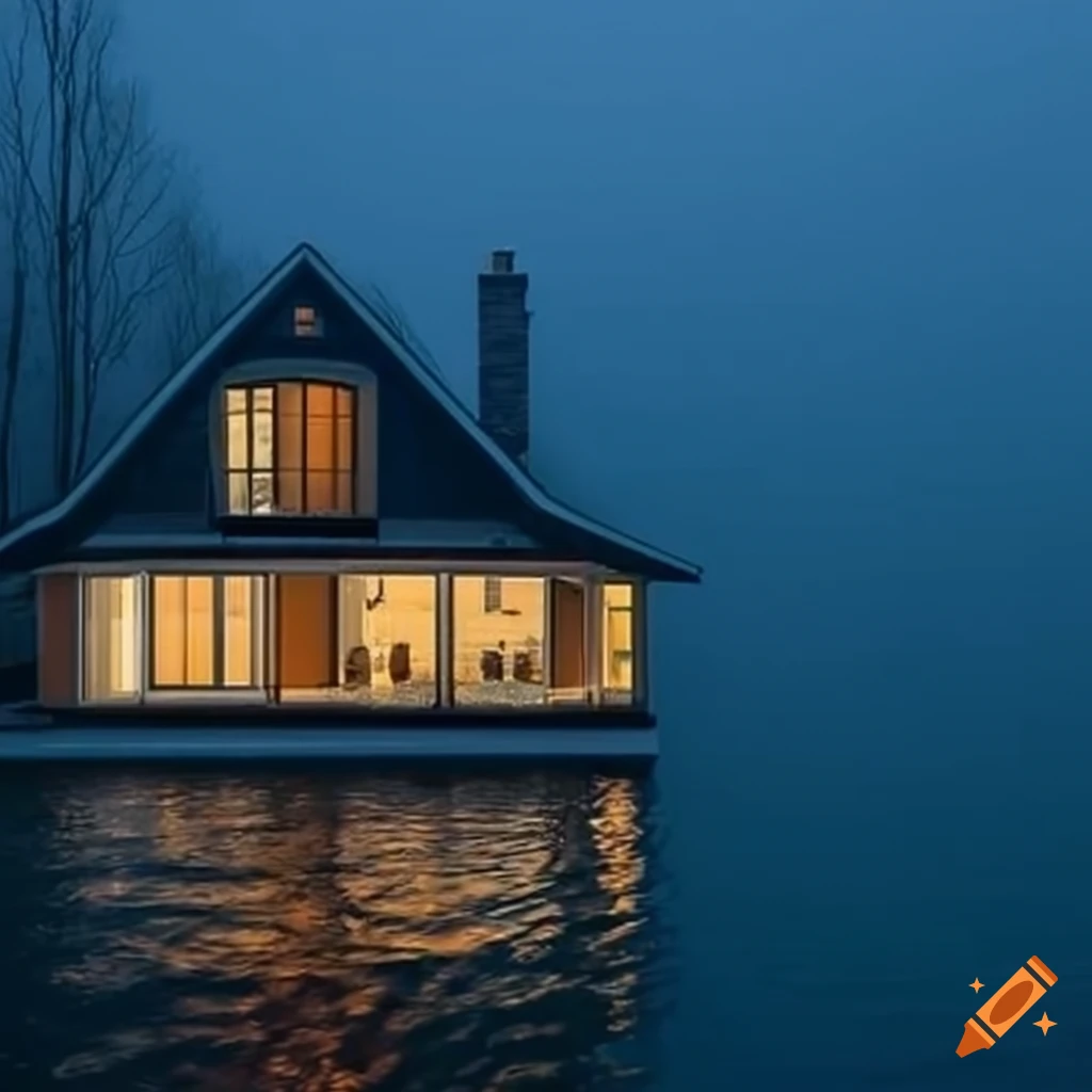 House floating over the lake on Craiyon