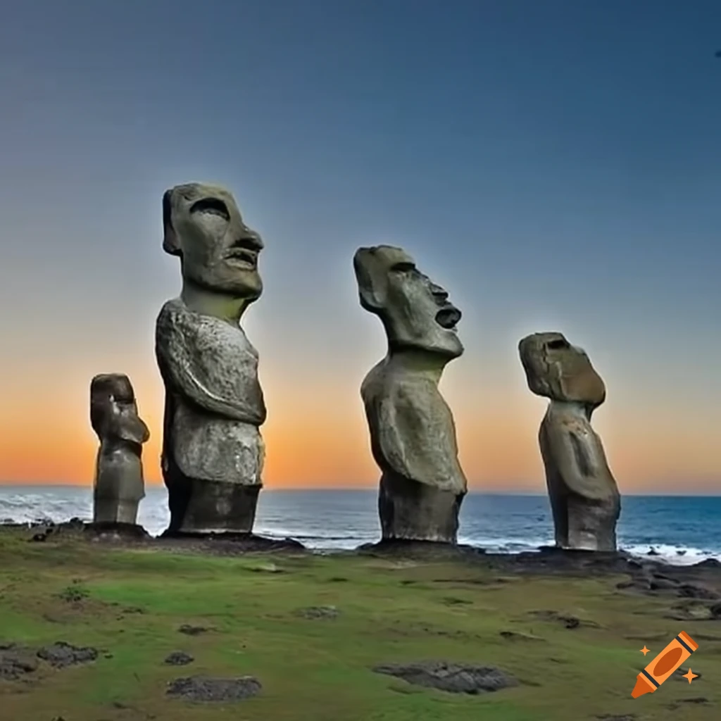 Moai rock heads easter island on Craiyon