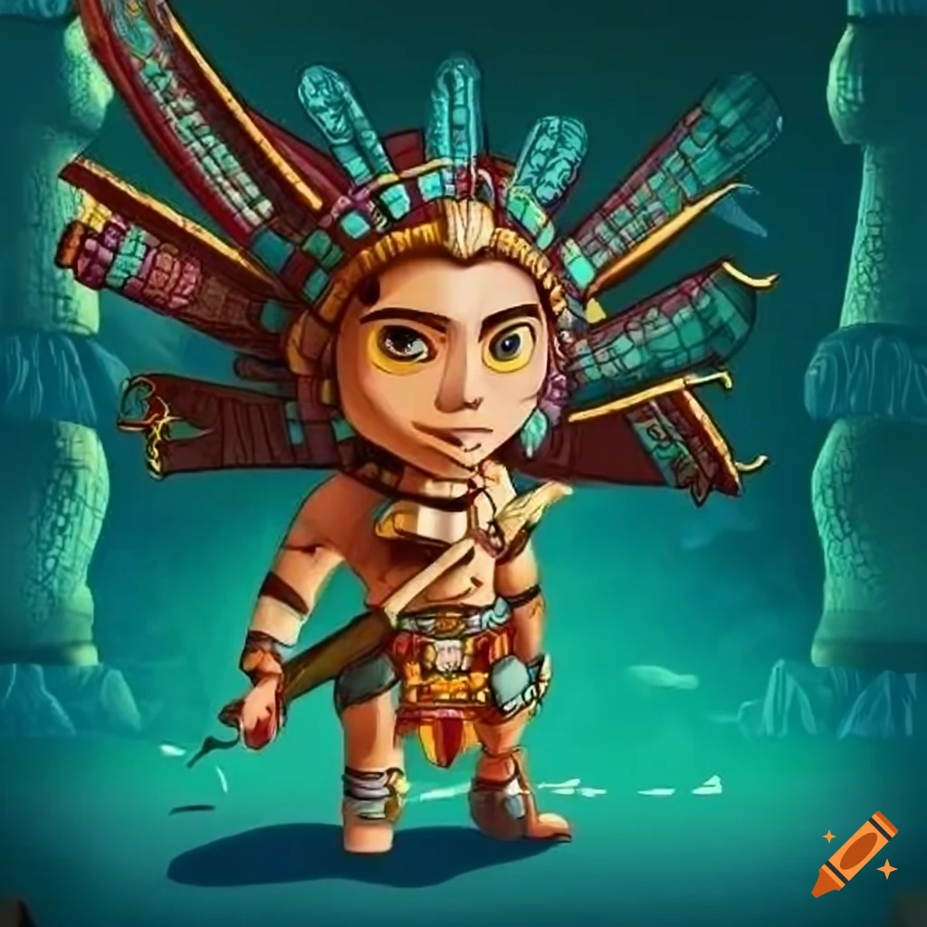 Mayan warrior, pixar character, chibi design on Craiyon