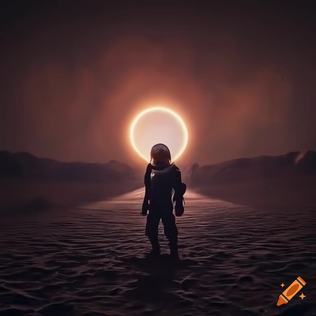 Astronaut walking on an alien planet, exploring , wide angle, landscape ...