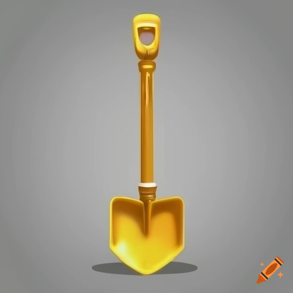 A long gold shovel very sparkling with light in a cartoon rendering on ...