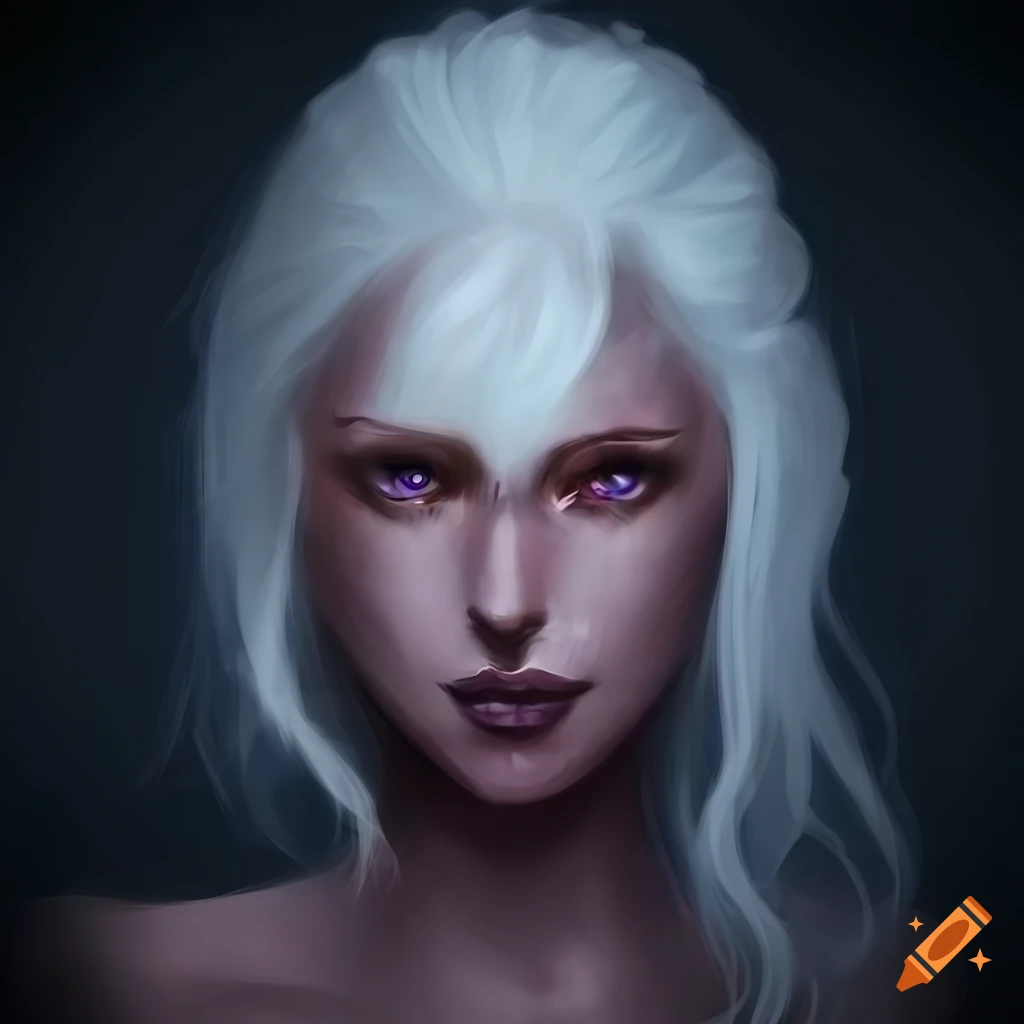 A woman with white hair that is a powerful mage. digital art