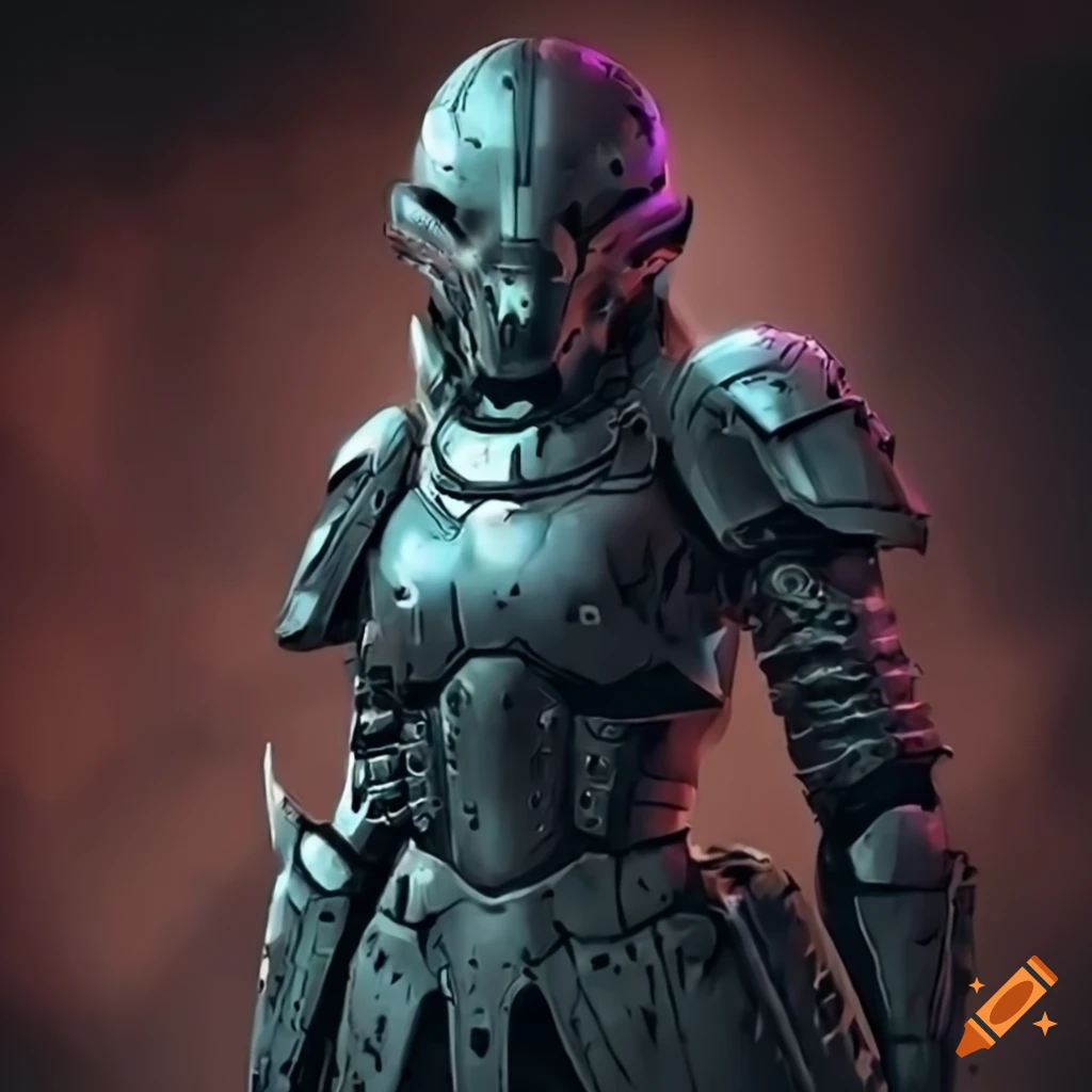 A powerful woman in a futuristic heavy armor on Craiyon