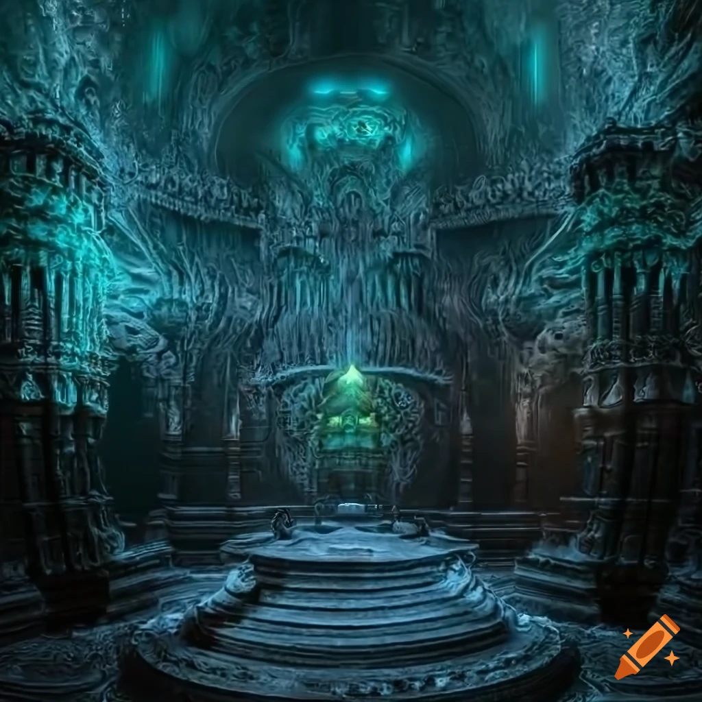 Yog sothoth temple wispy dark glowing high resolution on Craiyon