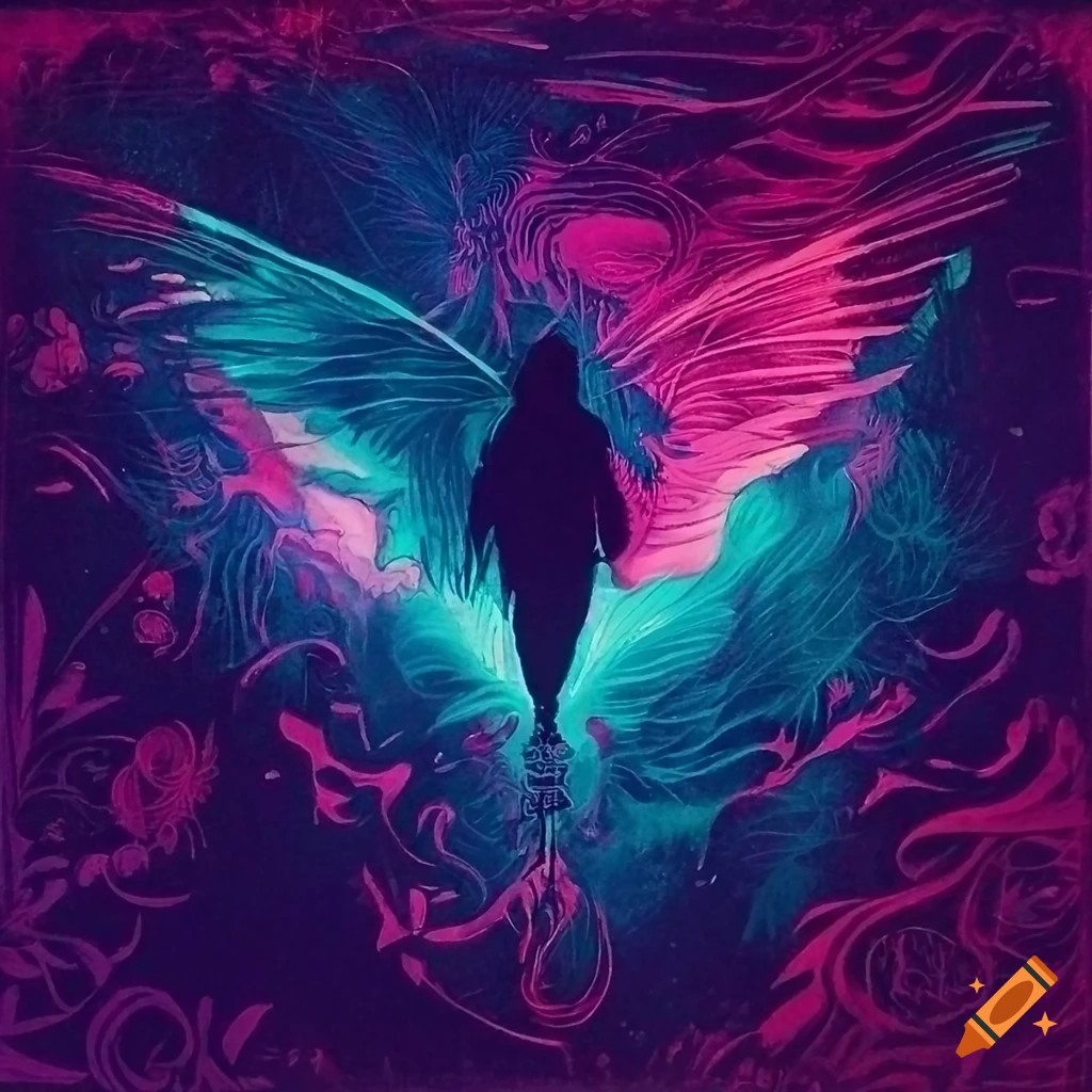 Surreal illustration, silhouette, ghost, pink color, eyes, double ...