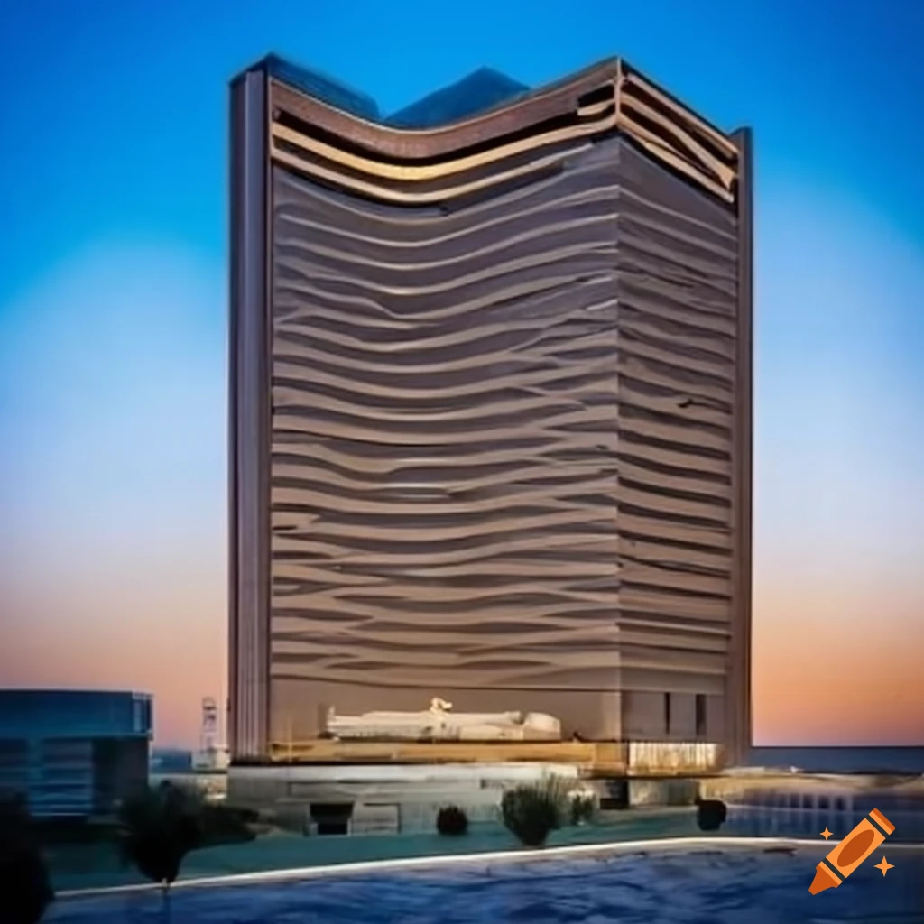 A luxurious hotel with modern architecture in hit city, iraq on Craiyon