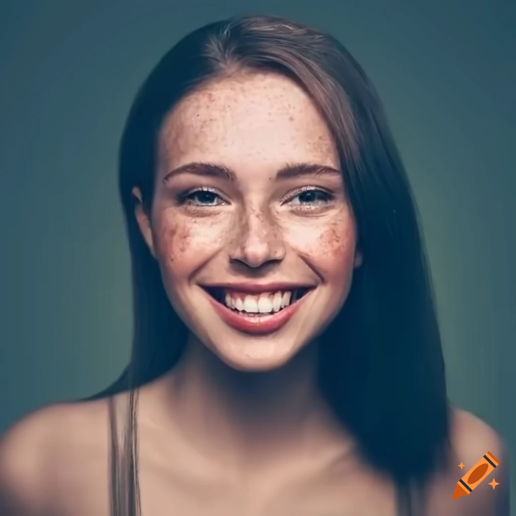 Beautiful young woman delicate freckles cheerful smile on Craiyon