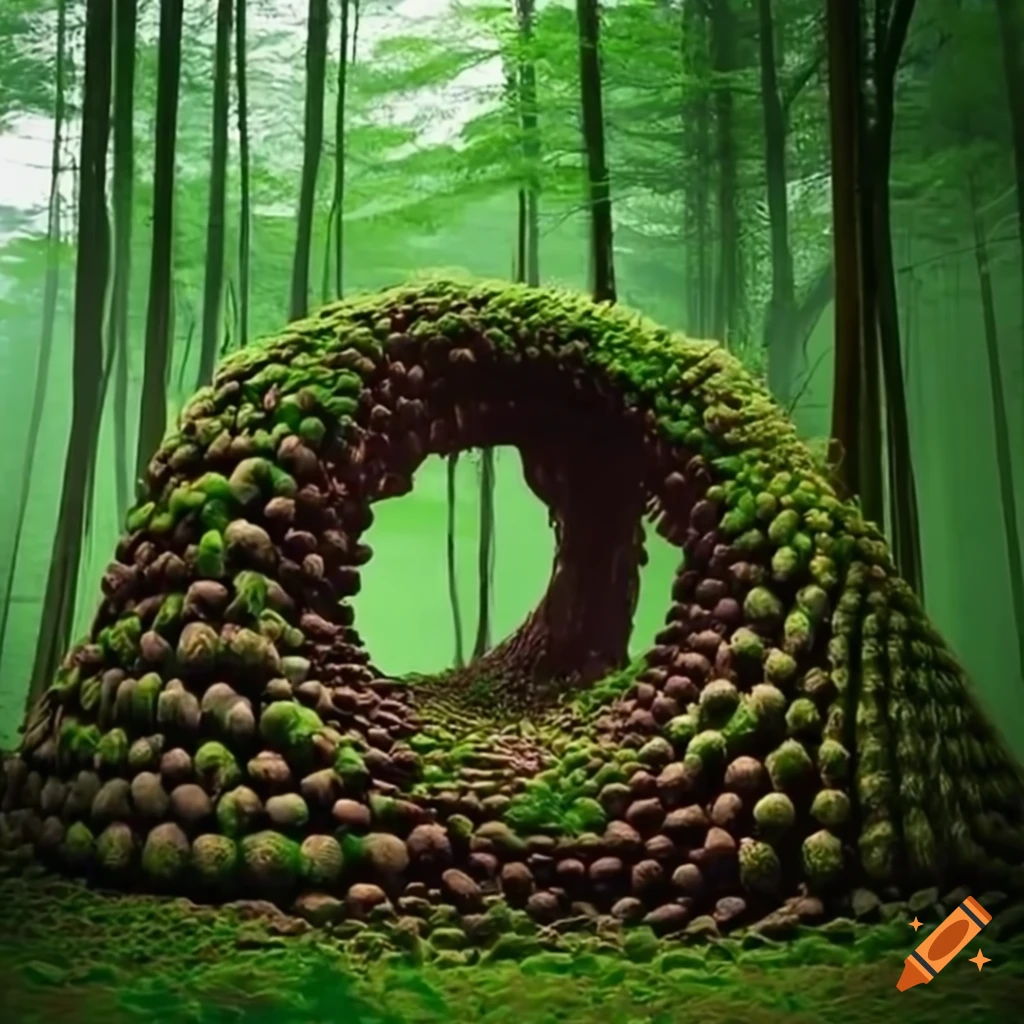 Building made of plants in forest