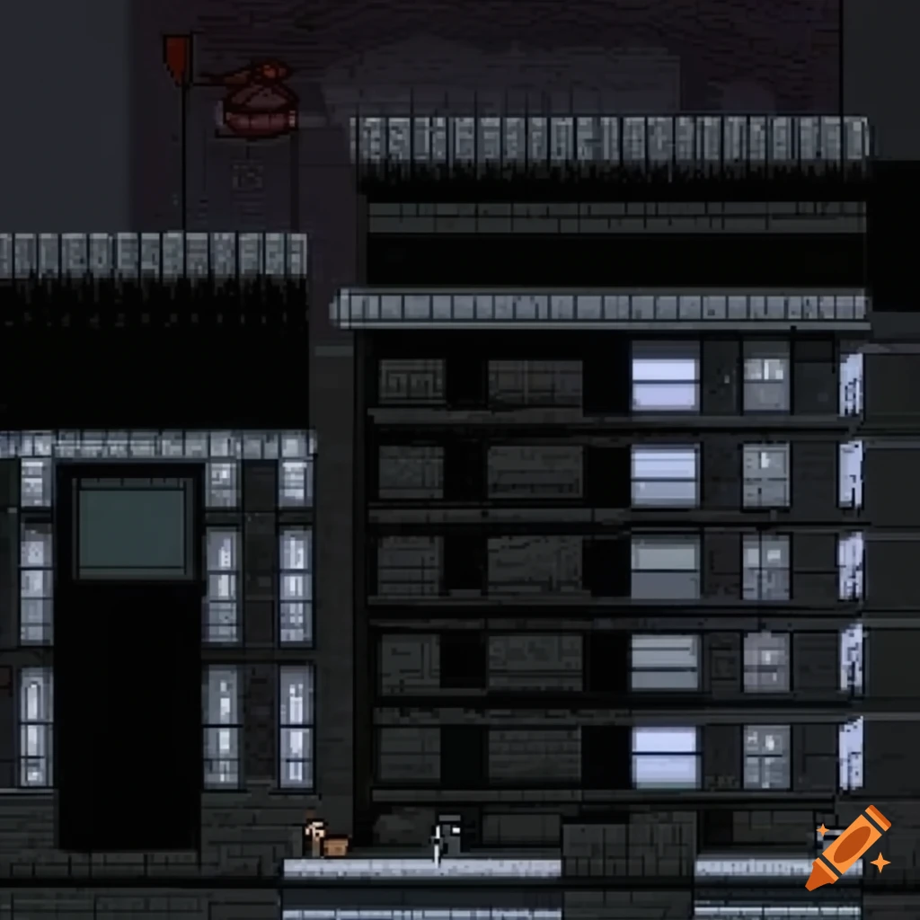 Dark pixel art office building, perfect for platformer horror games on ...
