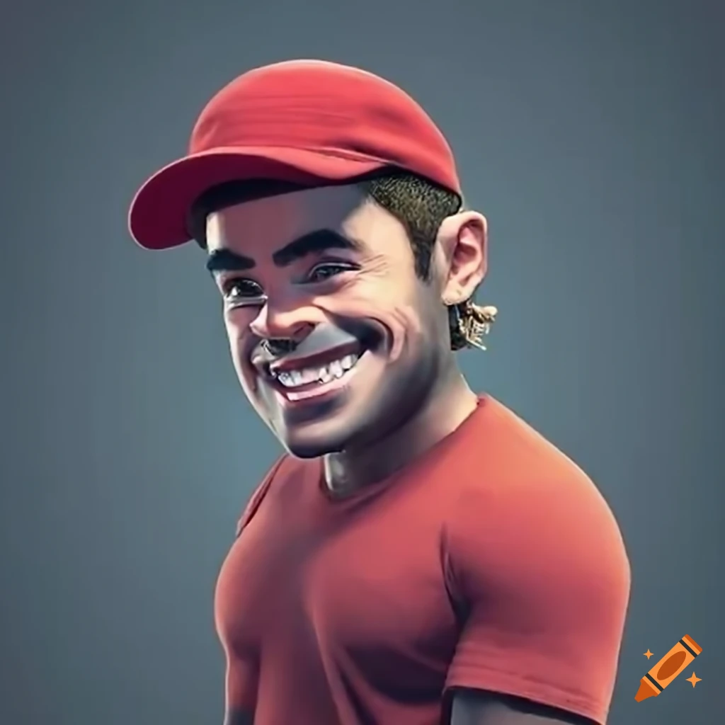 Diddy kong reimagined as friendly smiling zak efron wearing a red ...