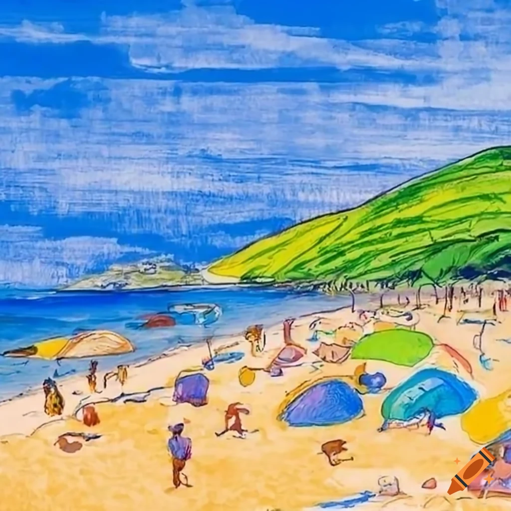 Vigo's samil beach with cíes islands in color