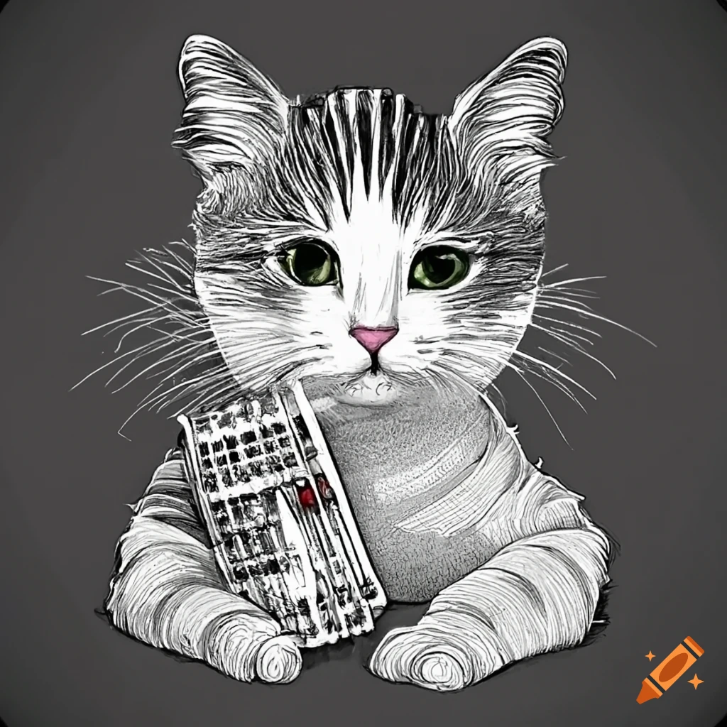 A cat writing. image must be for colouring on Craiyon
