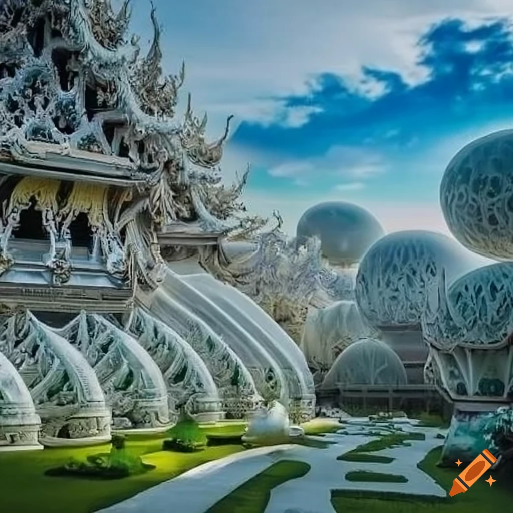 Wat rong khun white temple antti lovag bubble palace on Craiyon
