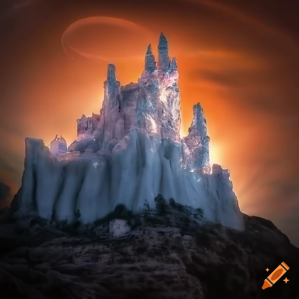 White castle in stone canyon fully of soap bubbles sparkling light --8k ...