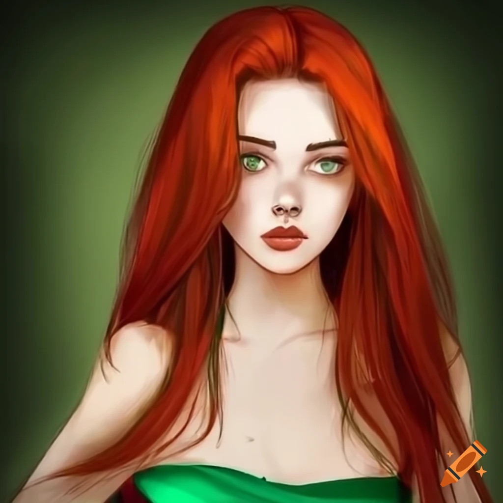 Girl Red Hair Green Eyes Green Dress On Craiyon