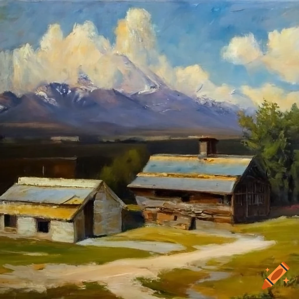 Ranch bunkhouse interior (1920s realism painting building landscape)