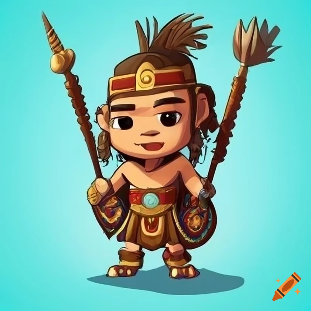 Pixar mayan warrior chibi character design