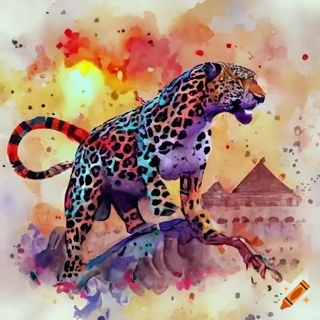 Aztec mythology, legendary jaguar, in a hunting scene, no background on ...