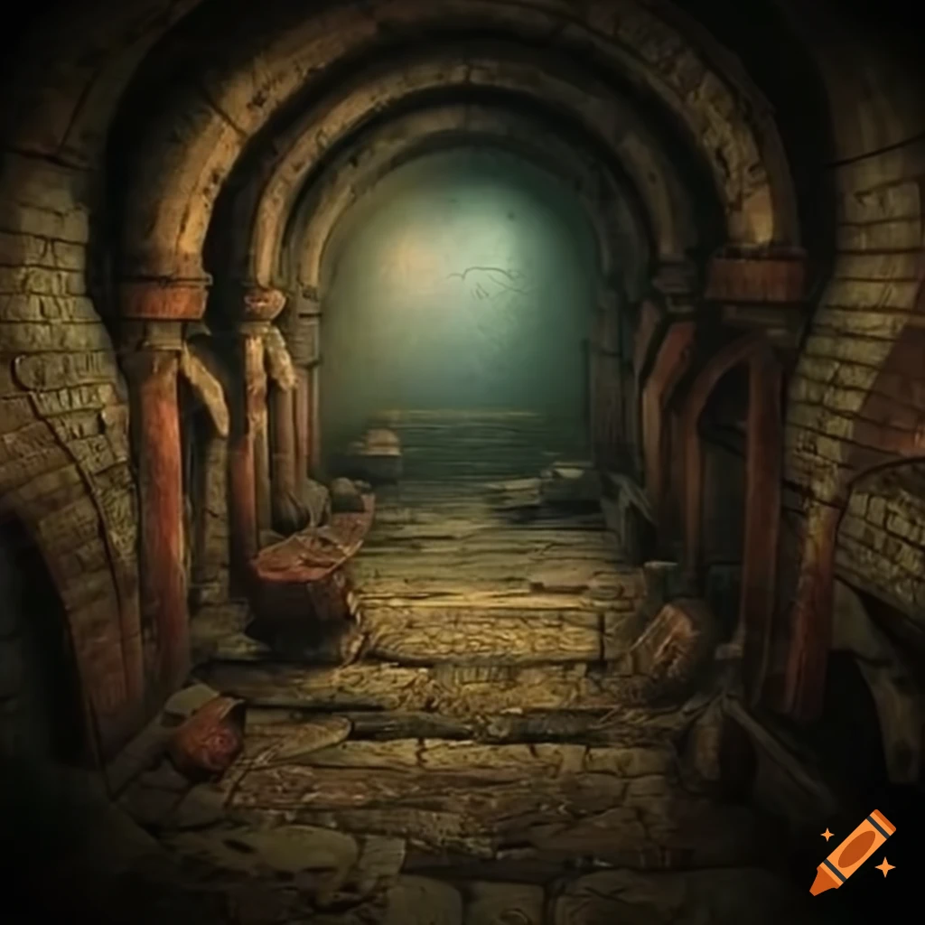 An eerie underground sewer in a medieval fantasy world on Craiyon
