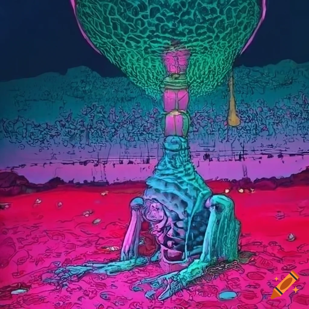 Pink and red moebius bio machine art