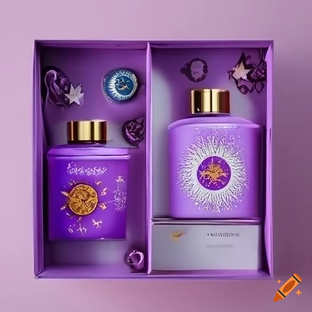 Purple packaging box with celestial sun and moon design for eclipse ...
