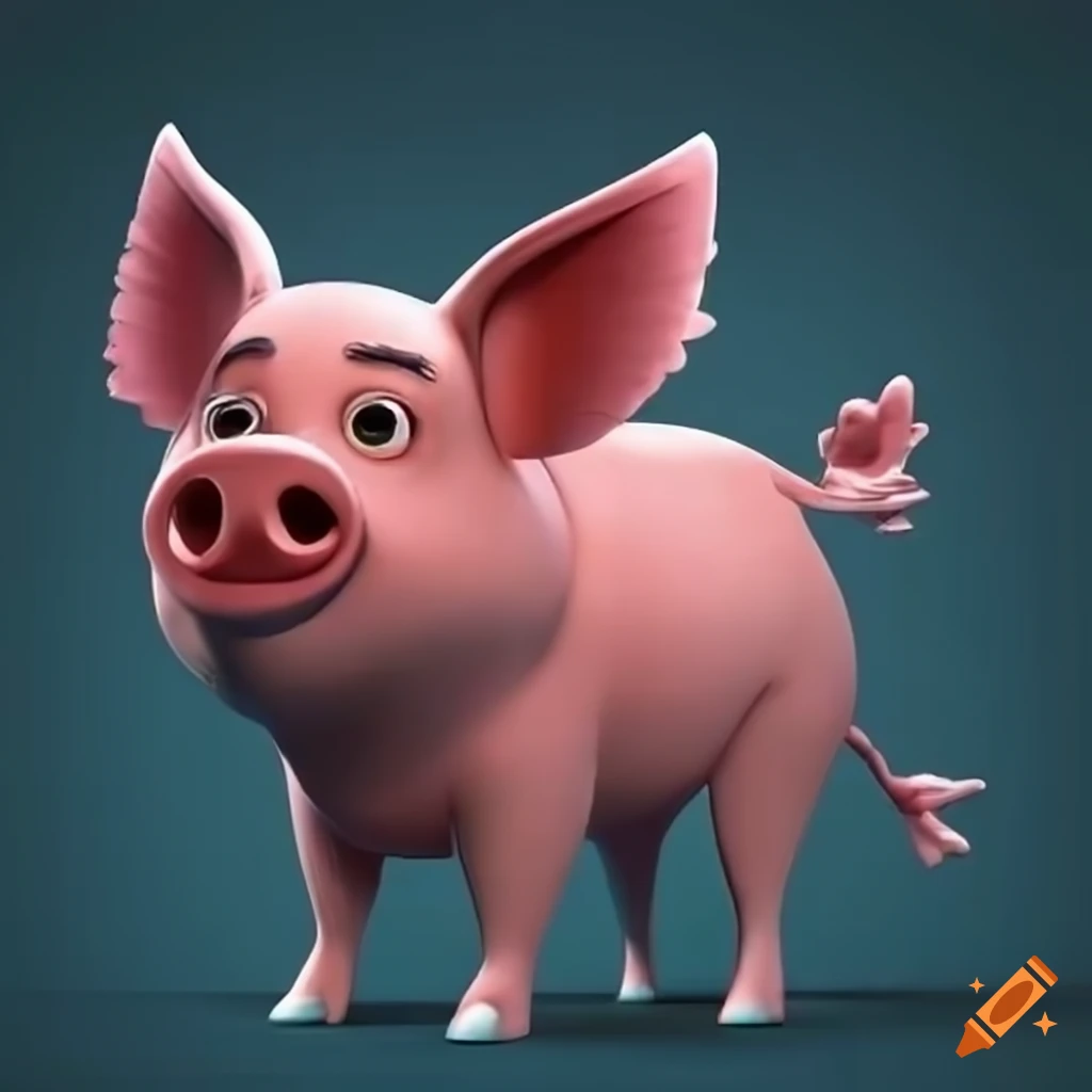Pixar 3d winged pig character design