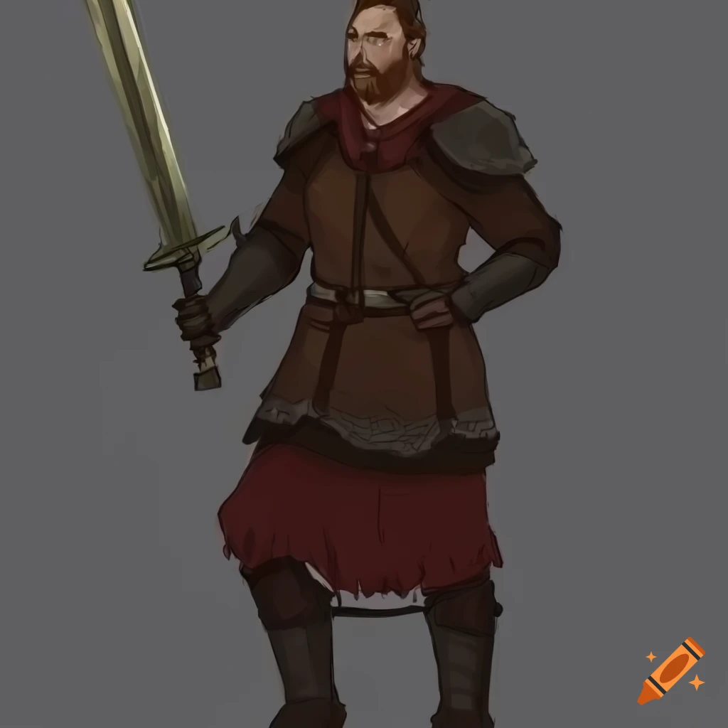 Create on a simple human warrior illustration with sword and shield ...