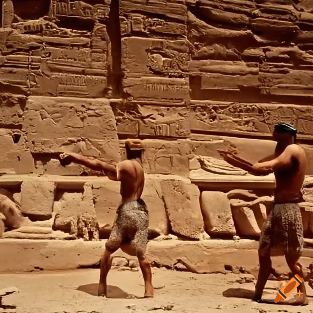 Builders moving heavy stones in ancient egypt on Craiyon