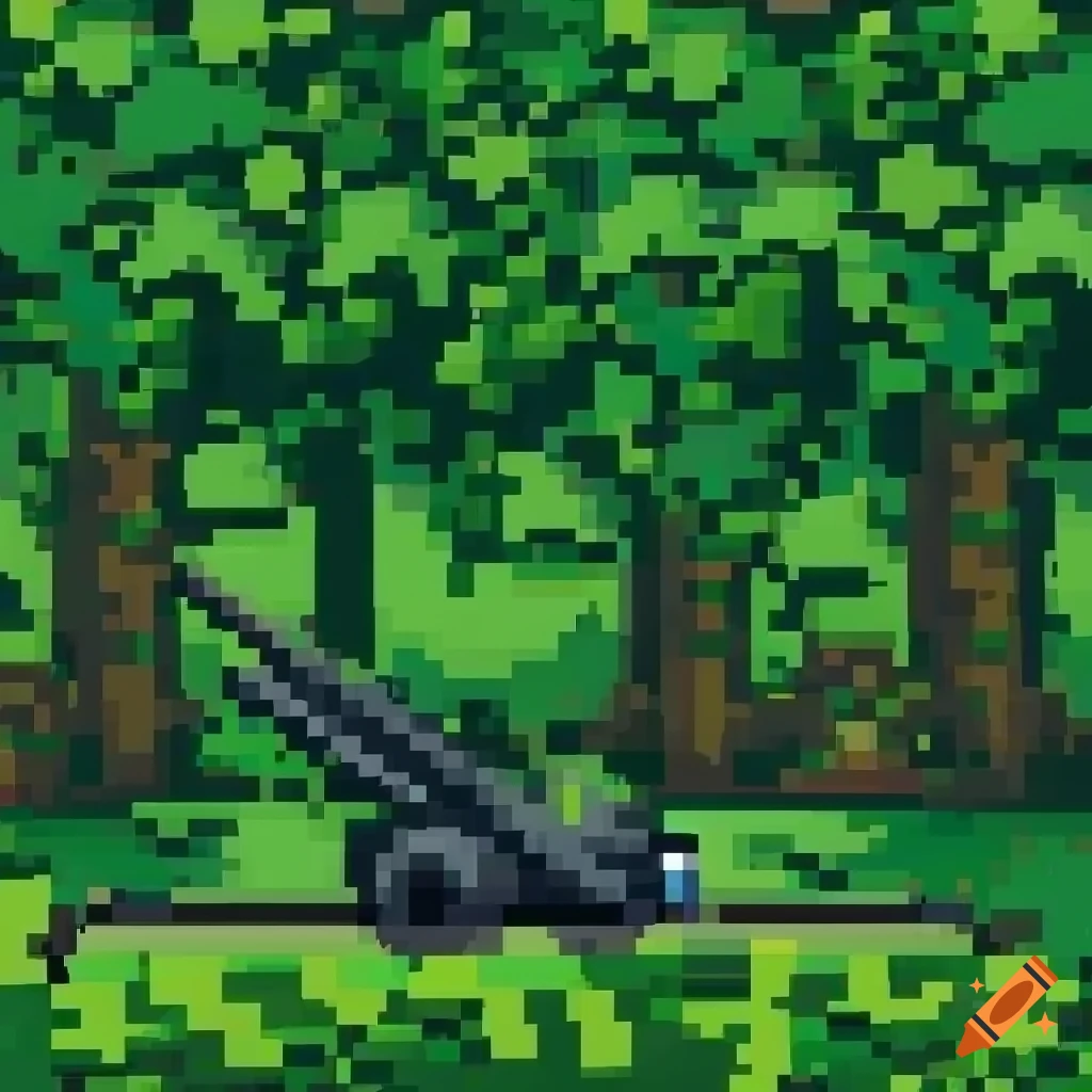 A dense jungle with a realistic artillery cannon amidst the vines ...