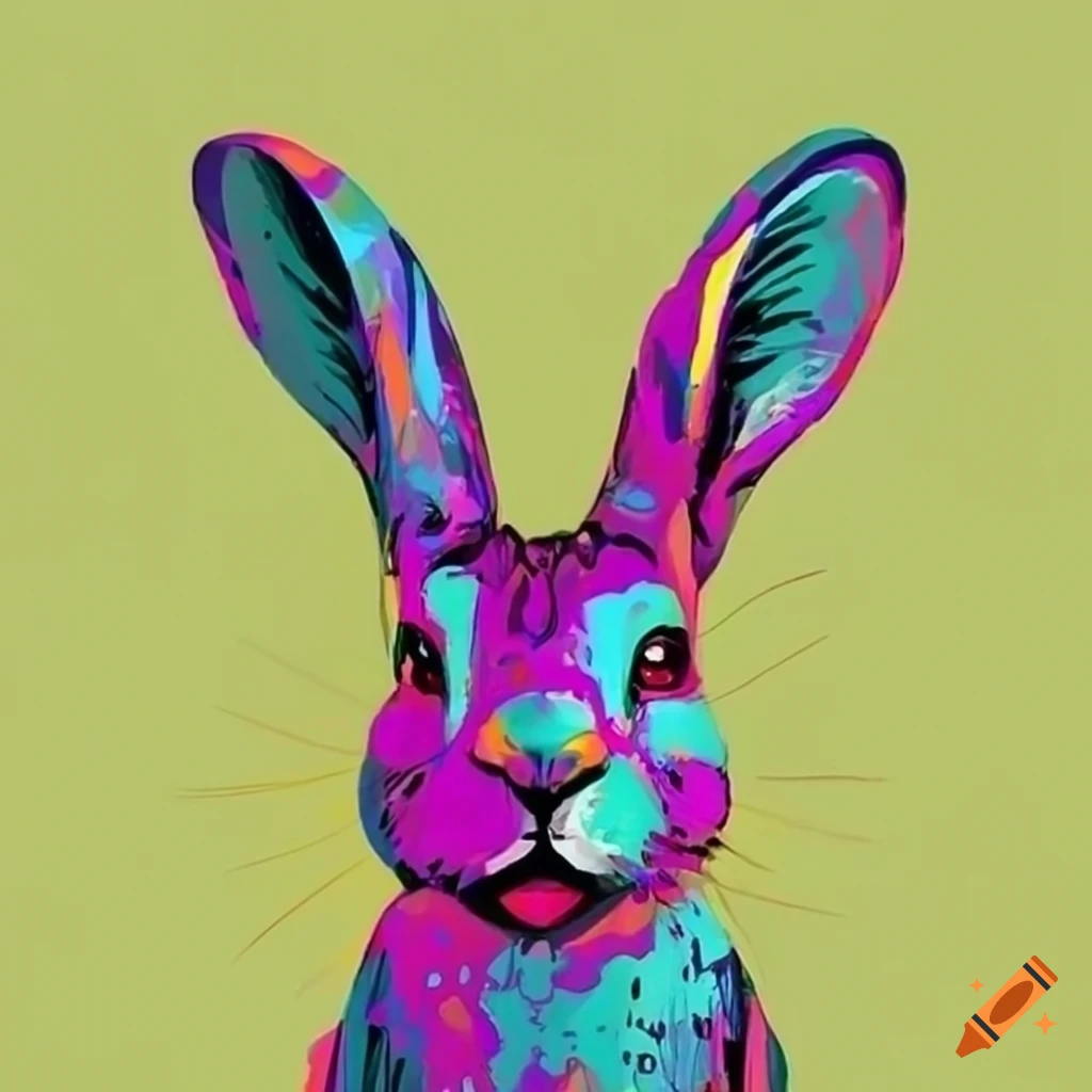 Vibrant pop art rabbits with bold colors and playful expressions