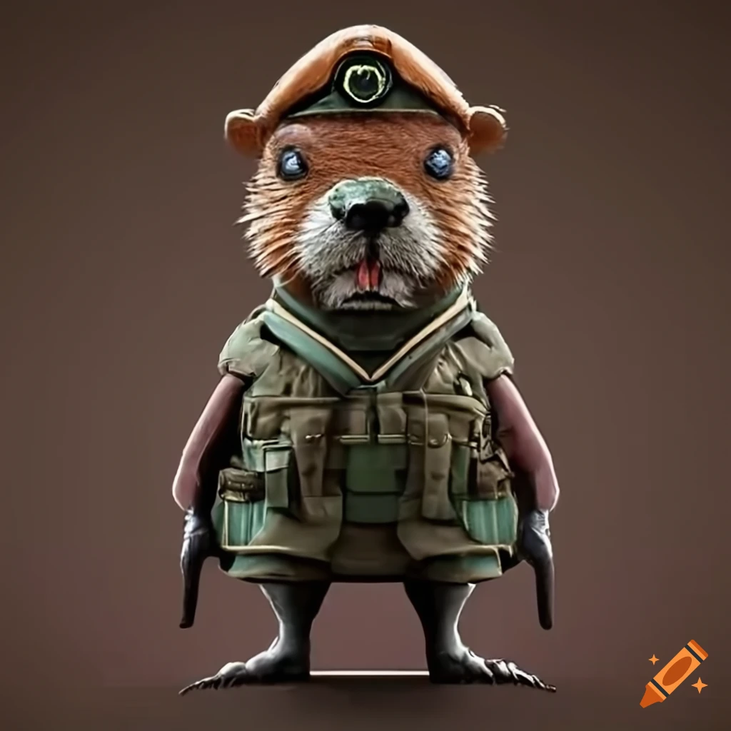 Beaver in military uniform