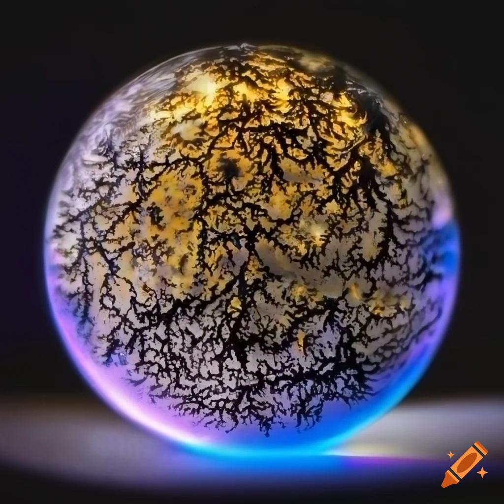 Crystal ball etched with lichtenberg fractals rgb gold silver on Craiyon