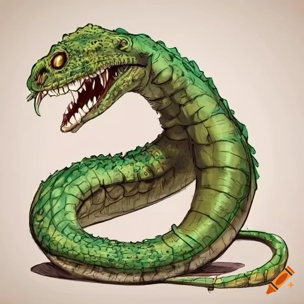 A refined colored sketch of an impressive reptilian monsters with ...