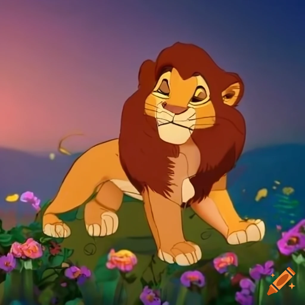 Simba in the town with flowers on Craiyon