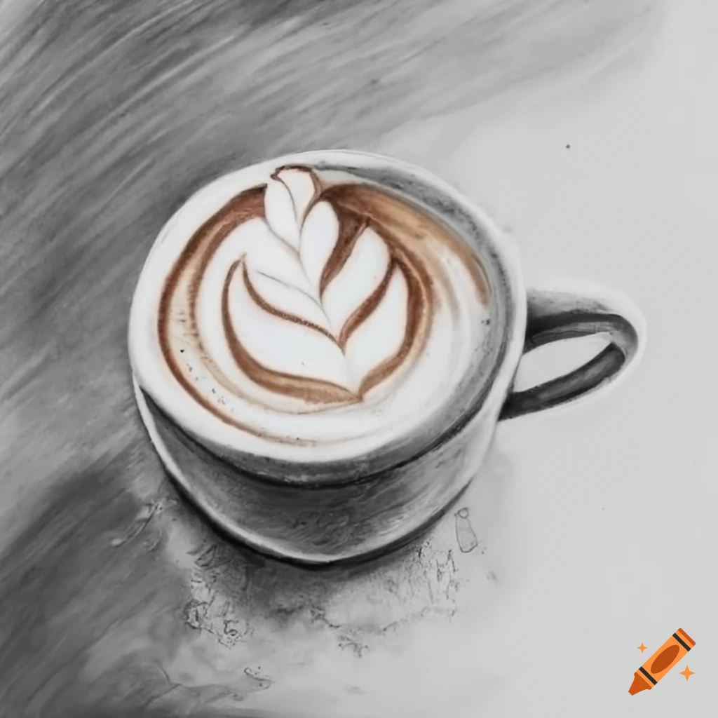 Aerial shot of a chai latte, the milk foam spells the word art