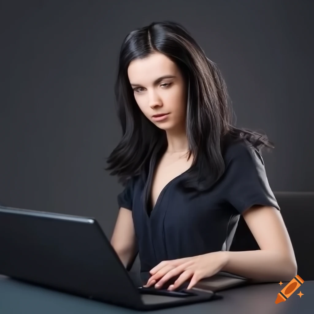 Professional female programmer with dark hair