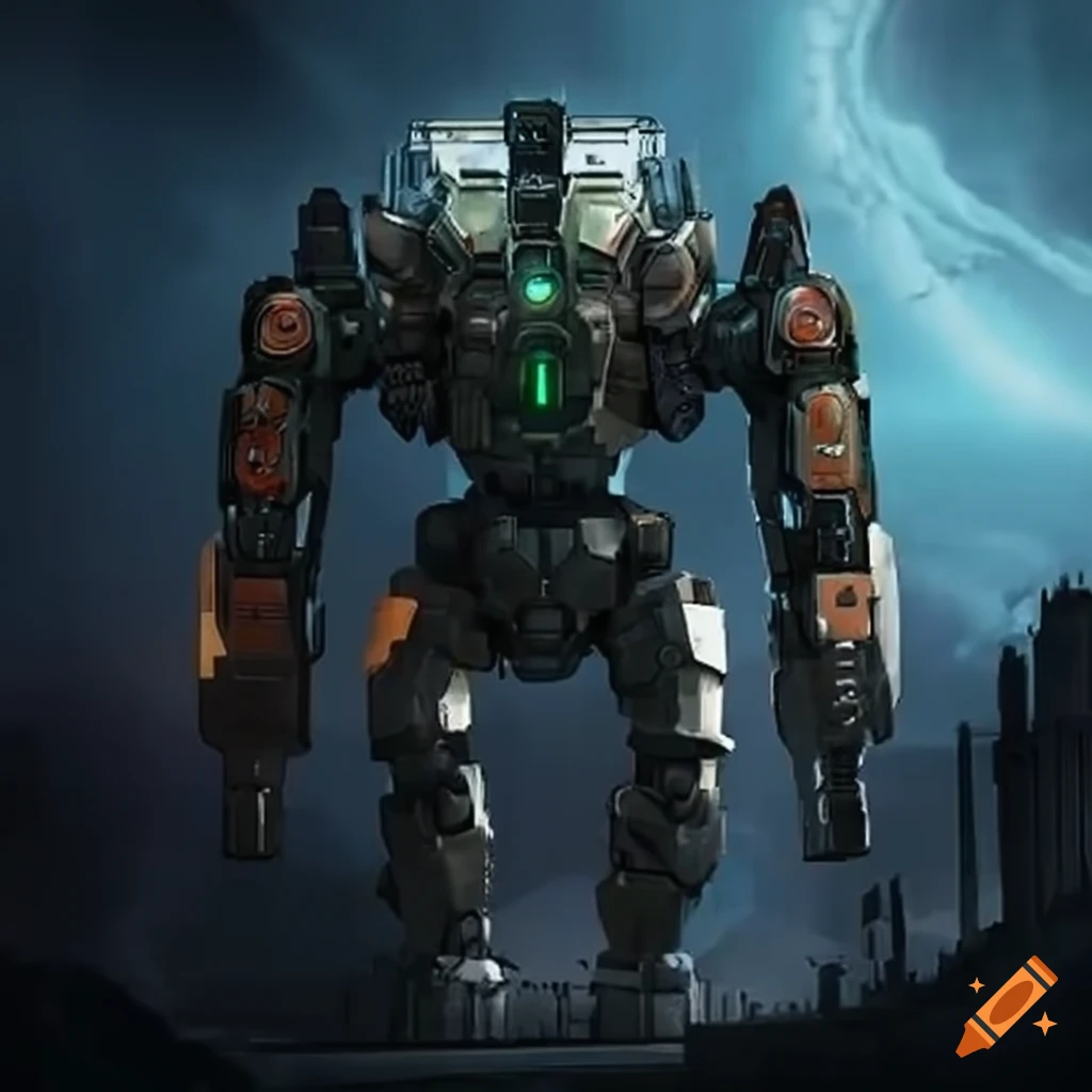 Powerful mech warrior standing tall in a futuristic diesel-inspired ...