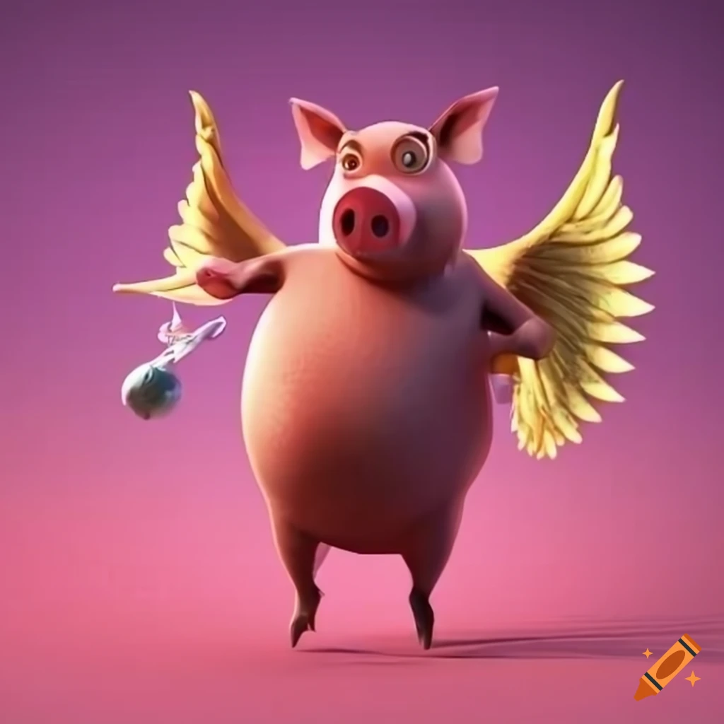 Pixar 3d winged pig character design