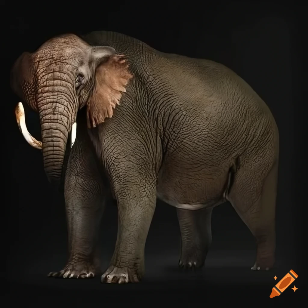 A gigantic rainforest hybrid mammal creature with a mixture of features of both elephants and ...