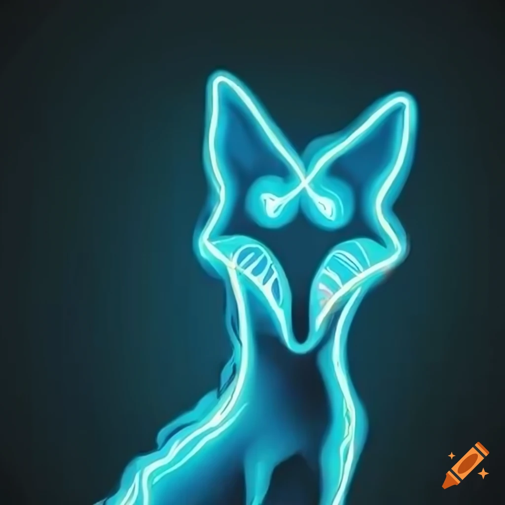 A neon glowing fox in the night line art