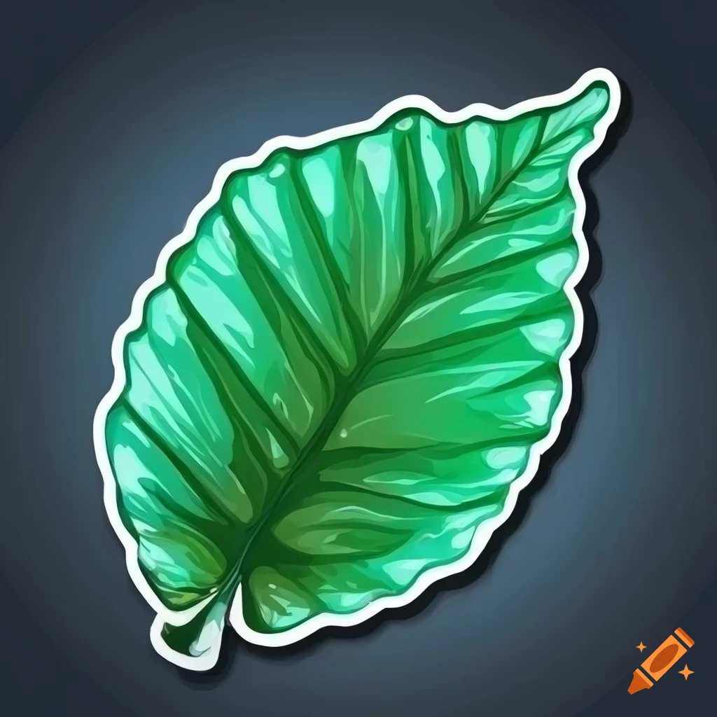 Green singular leaf, sticker style, white background