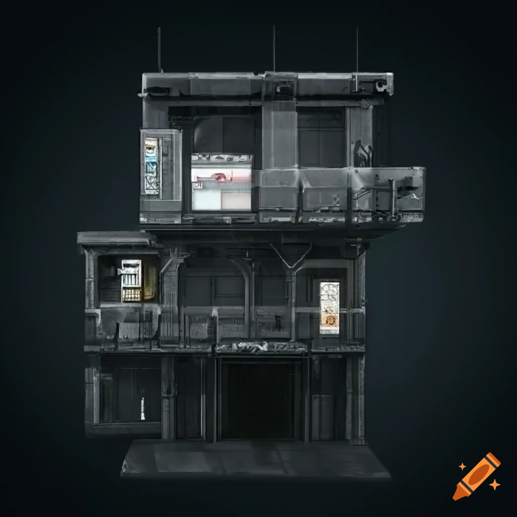 Detailed cyberpunk dystopian housing unit on Craiyon