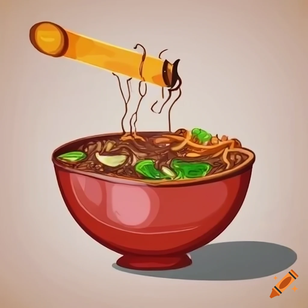 A bowl of birria ramen on high definition, cartoon style on Craiyon