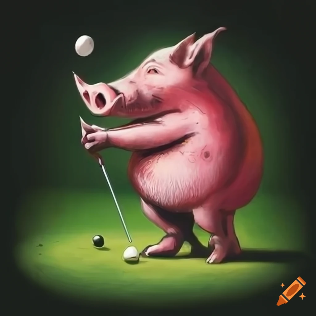 A grafitti artwork depicting pigs playing golf, satire , funny on Craiyon